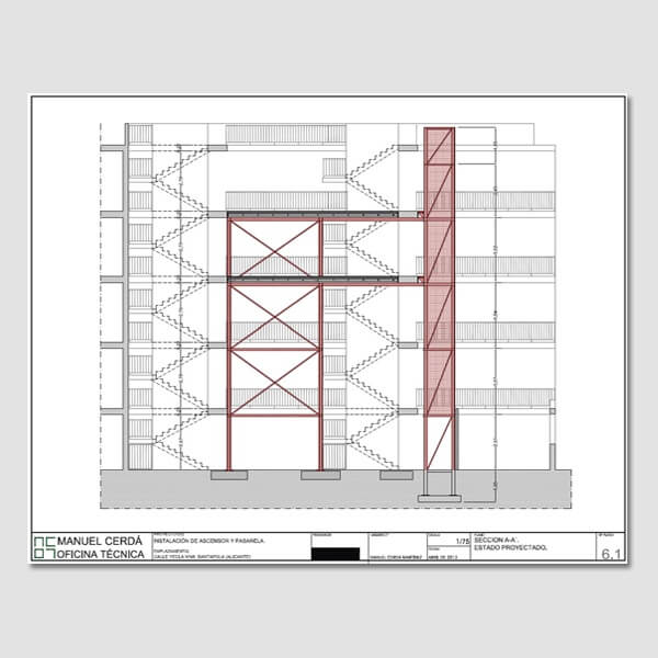 Proyecto completo de instalación de ascensor en exterior de edificio