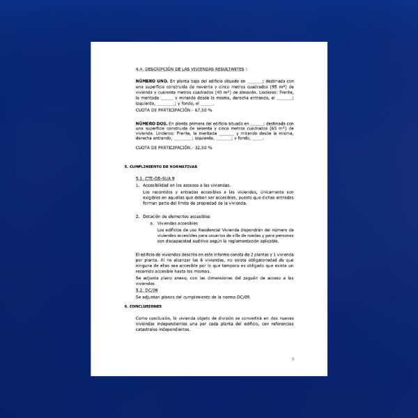 Informe de división horizontal de vivienda entre medianeras ※ Ficherotecnia