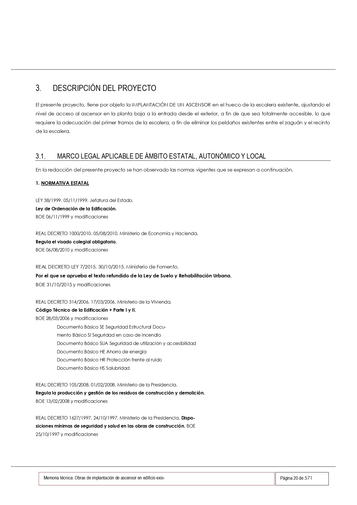 Proyecto Instalación Ascensor Edificio Existente ※ PDF y WORD